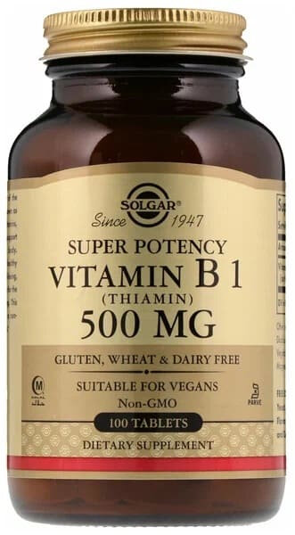 Solgar Vitamin B-1 (Thiamin), Витамин Б-1 (Тиамин) 500 мг 100 таблеток