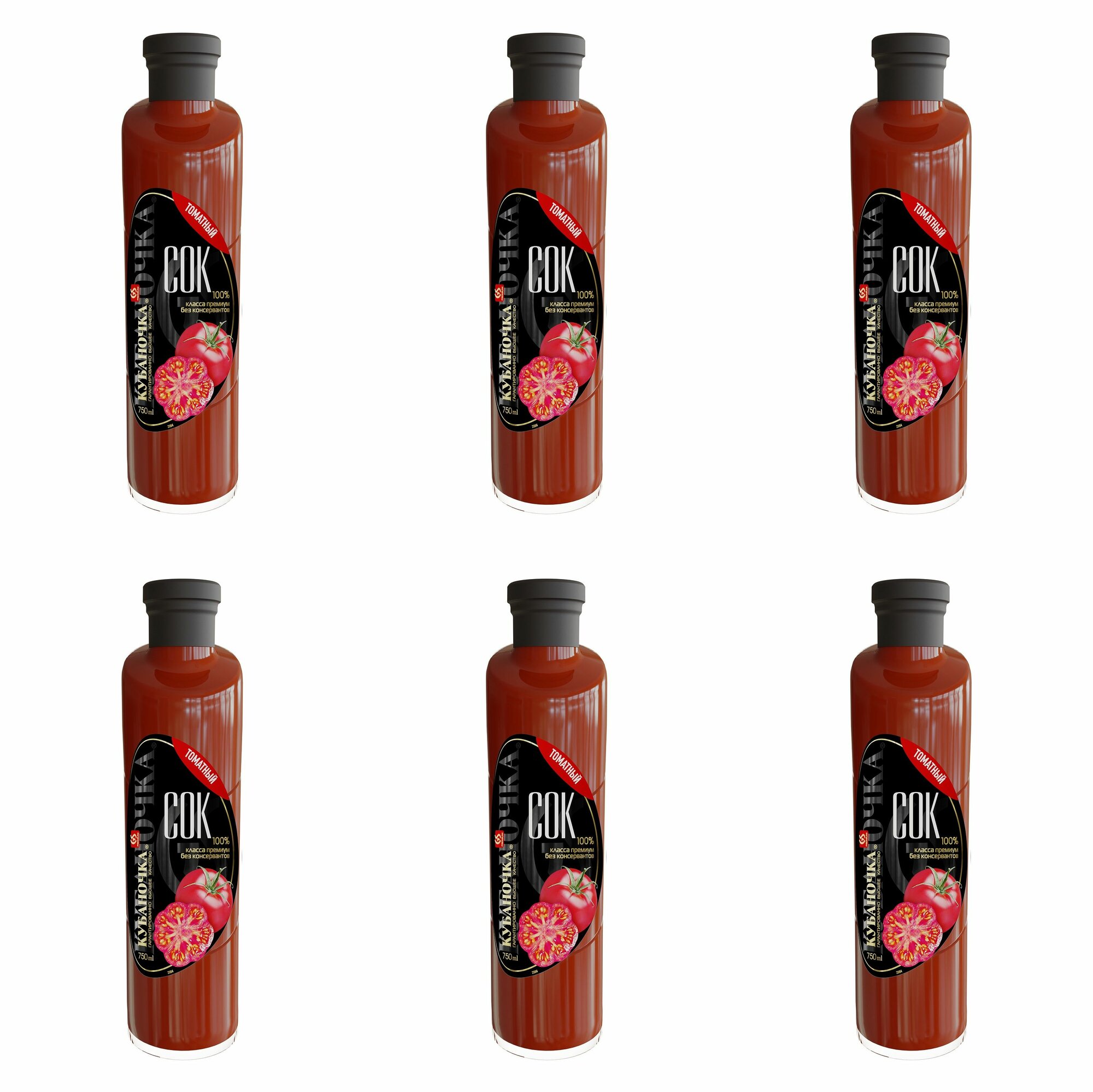 Кубаночка Сок Томатный с солью, 0.75 л, 6 шт в коробке