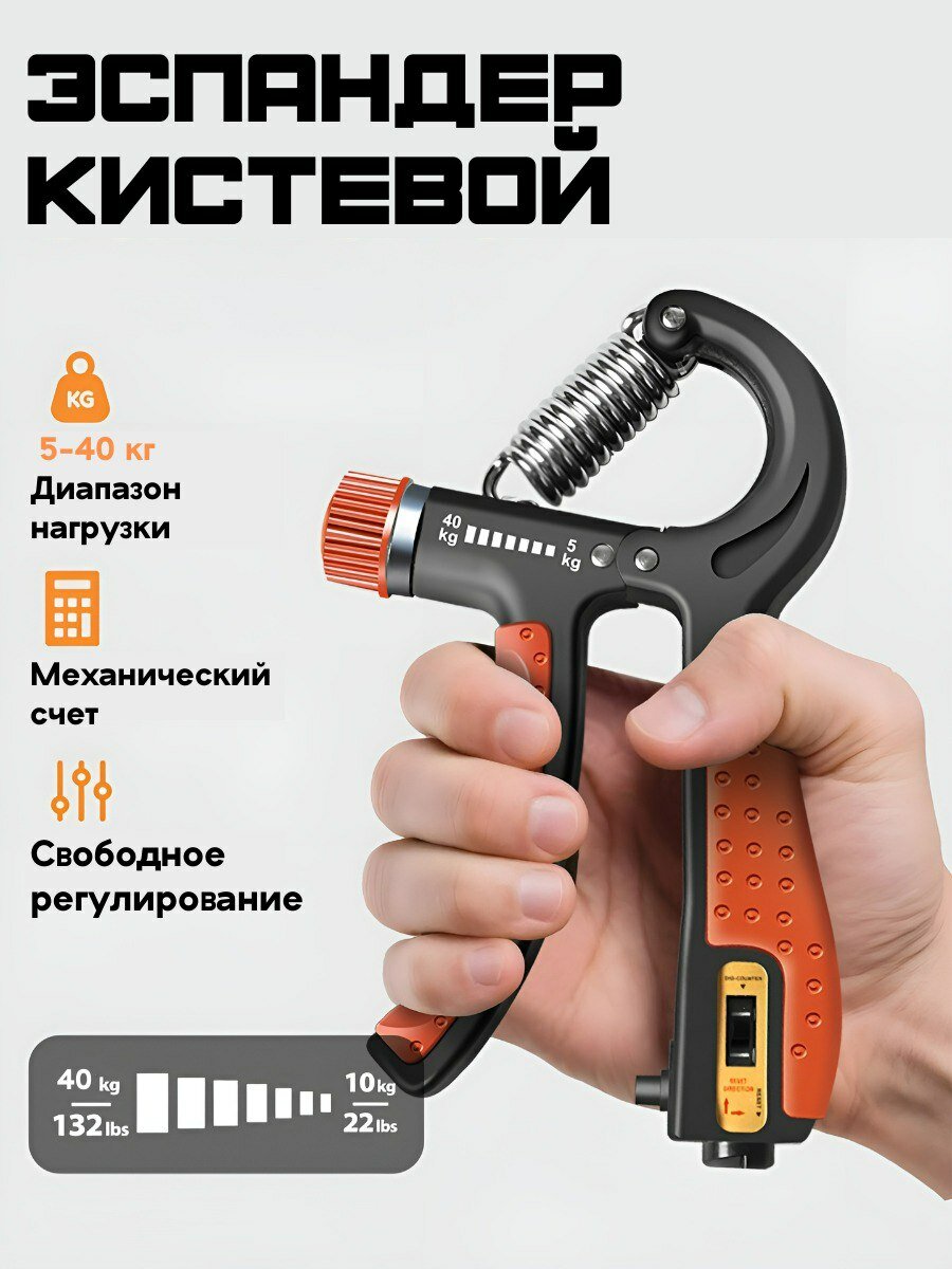Эспандер кистевой, эспандер пружинный для рук, для пальцев с усиленной пружиной, с счетчиком