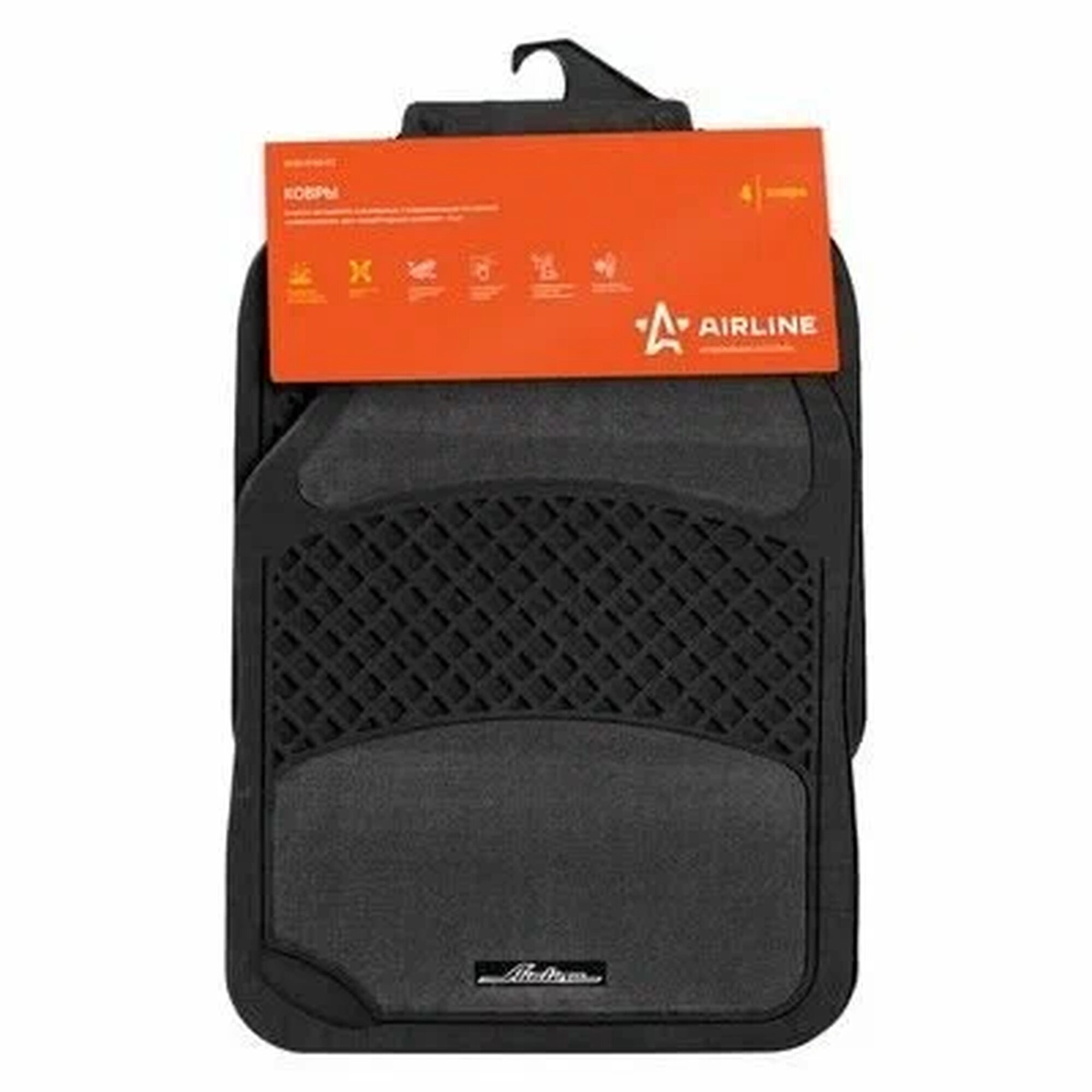 Ковры полимерные с ковролин. вставками в салон автомобиля, универсальные, цвет черн./сер, компл. 4, AIRLINE ACMRCM03