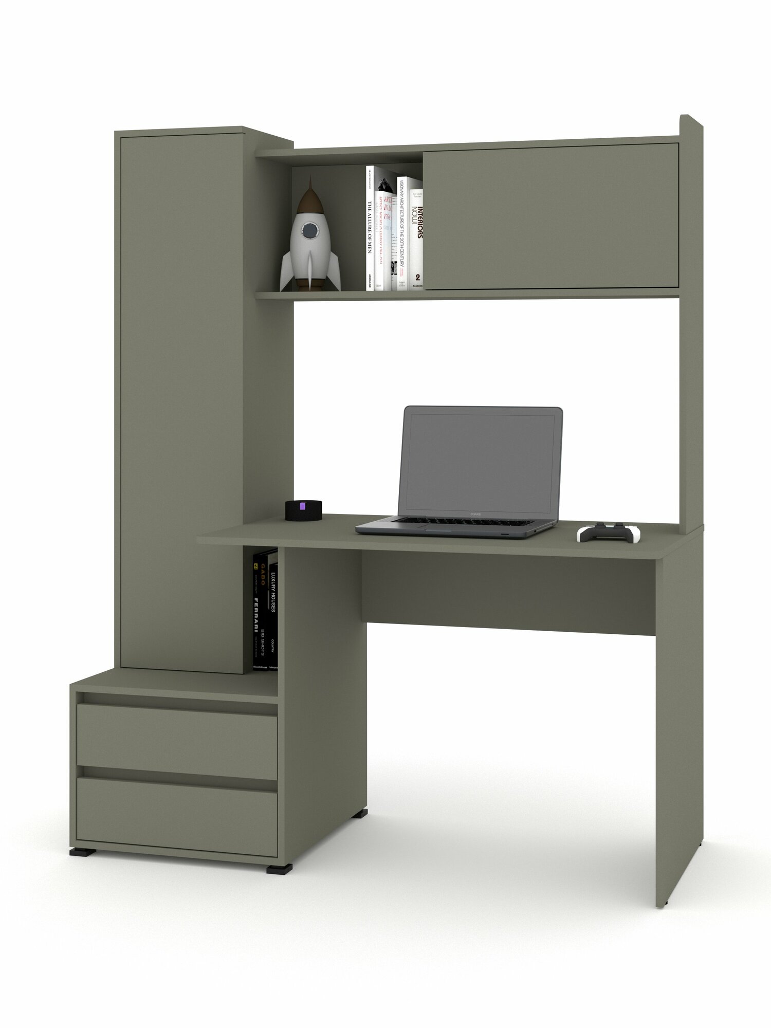 Есэндвич Лаворо 9 Компьютерный стол с пеналом левый 140х170х55 см (Хаки)