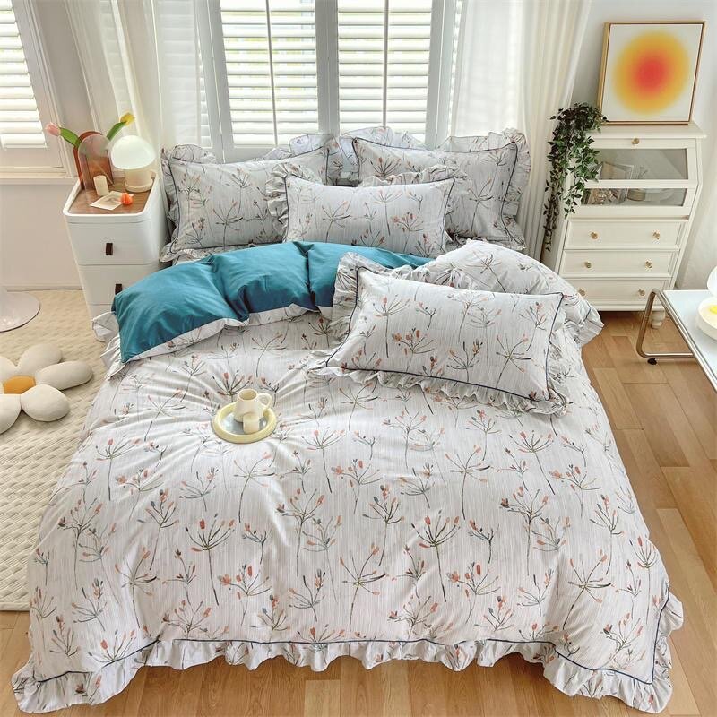 INS корейского стиля с винтажным цветочным принтом, 100% хлопок, комплект постельного белья из 4 предметов，200*230cm