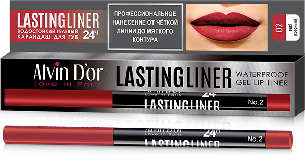 Alvin D'or, Карандаш для губ гелевый водостойкий LASTINGLINER (тон 02 Красный)