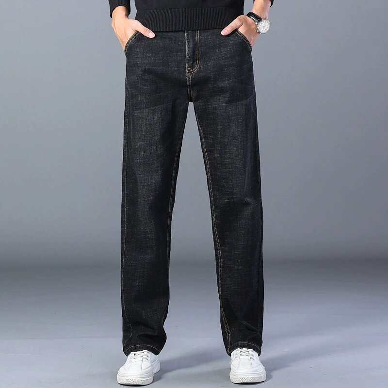 Охоты Брюки JYL Чистый цвет Большой размер муж. свободн./прямой труба эластичный пояс папа штаны муж. американ. тренд толстый муж. штанычерный/32