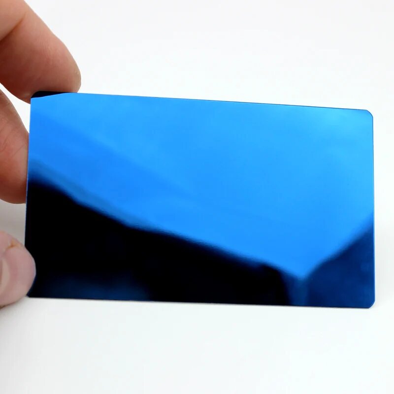 10 шт, визитная карточка из нержавеющей стали, металлическая пластина, лазерная гравировка, пустой материал, односторонняя отделка, толщина 0,4 мм, 100x60, 88x53 80x50, Mirror blue, 120x60x0.4mm