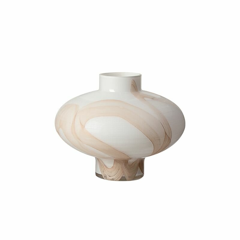 Ваза овальная стеклянная белая бежевая Grinding Line White Vase B