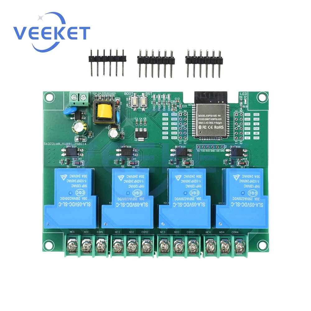 ESP32 4-канальная плата для разработки реле переменного тока 220 В 30 А, совместимая с комплектом электронных компонентов WIFI Bluetooth, AC 220V 30A
