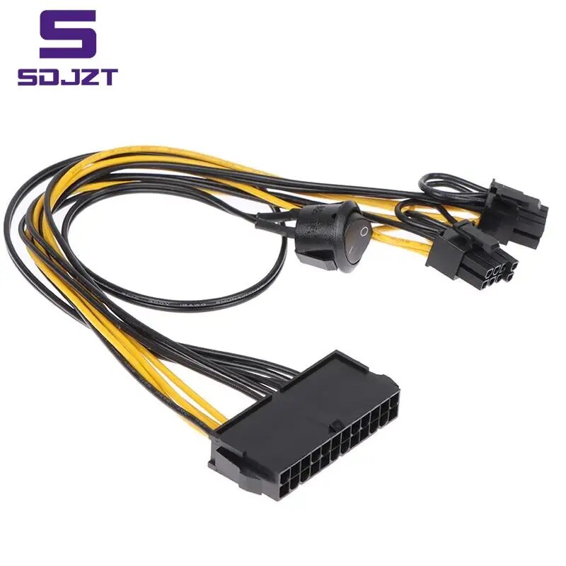 1 шт. ATX Power 24Pin к двойному 6 + 2 Pin 8 Pin с кабелем ВКЛ./Выкл. 6Pin 8Pin штекер к 24 Pin разъем кабель питания