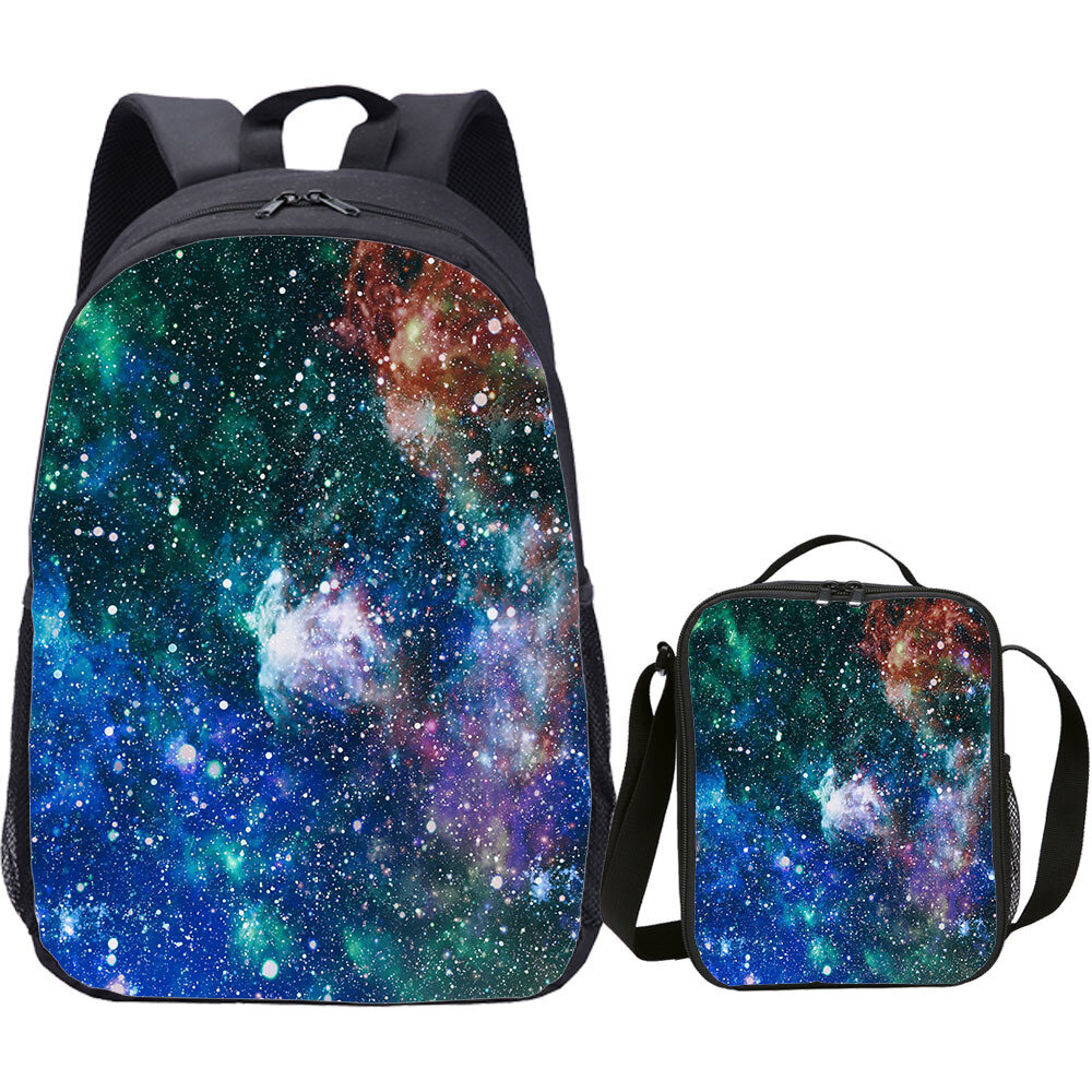 Школьная сумка Cosmic Starry Sky с цветной печатью 17-дюймовый большой емкости для учеников начальной школы Школьная сумка для обеда Костюм
