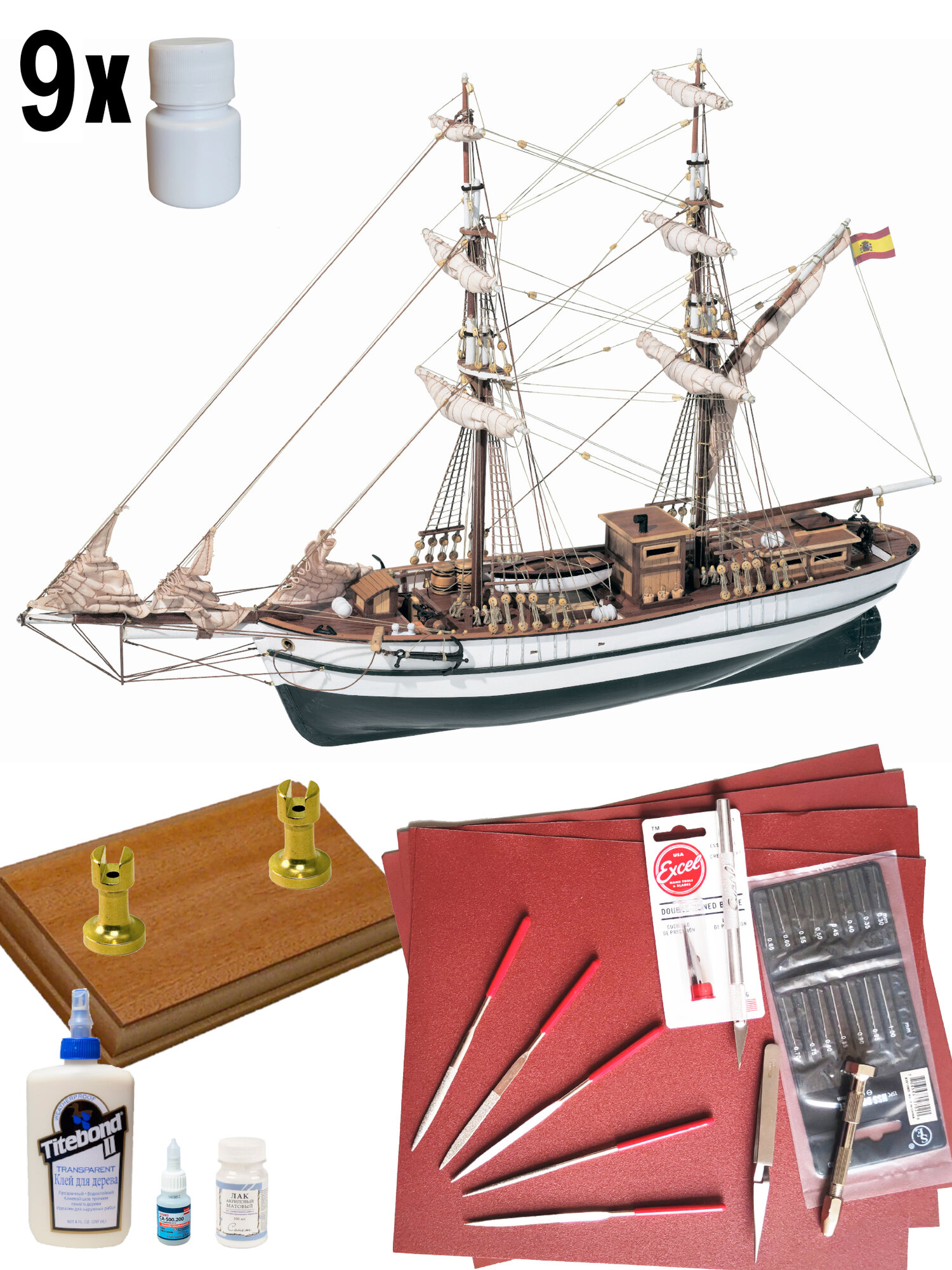 Бригантина Aurora, модель корабля OcCre, 170 часов, М.1:65, подарочный набор, подставка, инструменты, краски, лак, клея