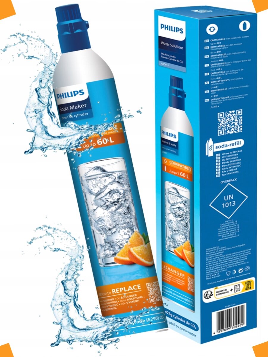 Баллон Philips Soda Maker цилиндр пищевого CO2 (E290) к сифону для газирования до 60л 425 г 1шт (ADD913/51)