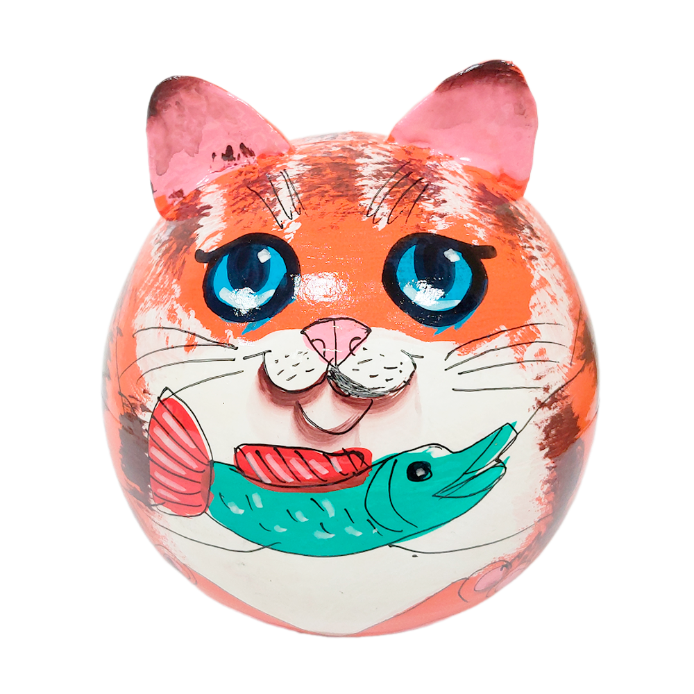 Детская деревянная музыкальная неваляшка "Кот рыбак", ручной работы