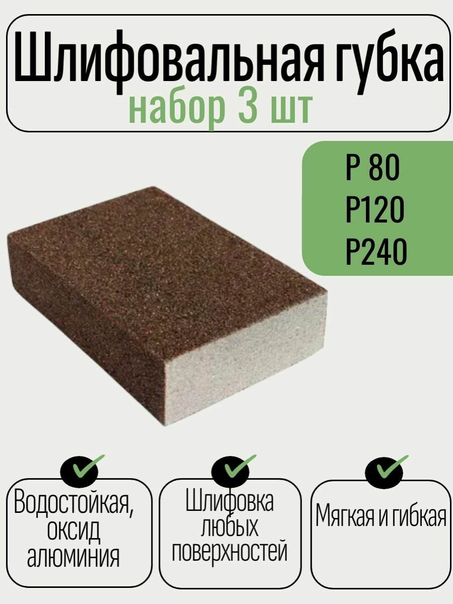 Набор прямых губок P 80, 120 и 240 для шлифовки, абразивная насыпка