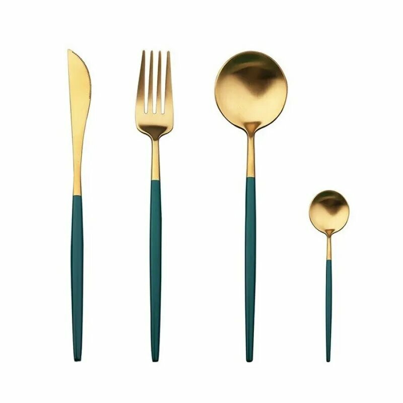 Набор десертных приборов 12 предм. золотой, темно-зеленый