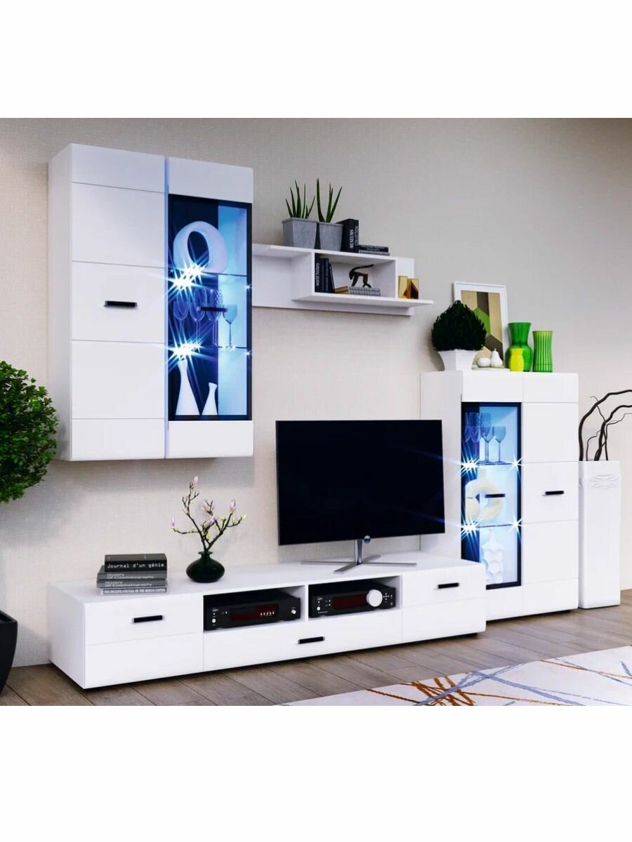 Гостиная Нэнси NEW Вариант №1 Белый/Белый глянец, МИФ