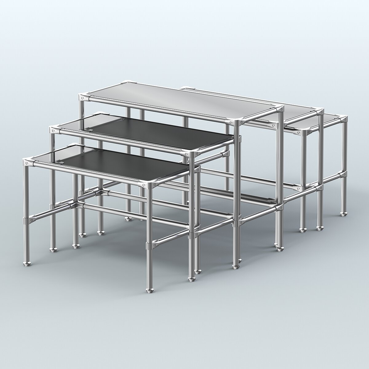 Комплект столов №2-5 с полками зеркало 4мм, Черный. Производство товара - компания ТОБ.