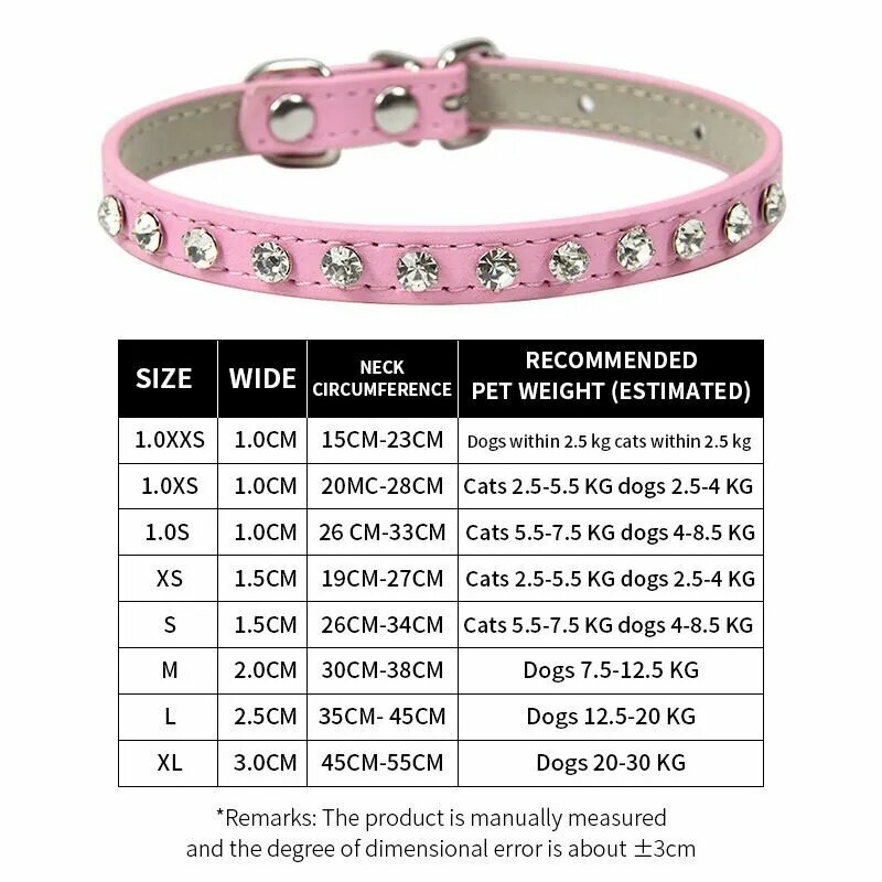 Розовый ошейник со стразами для собак мелких пород и кошек, XS / 22см - 27см