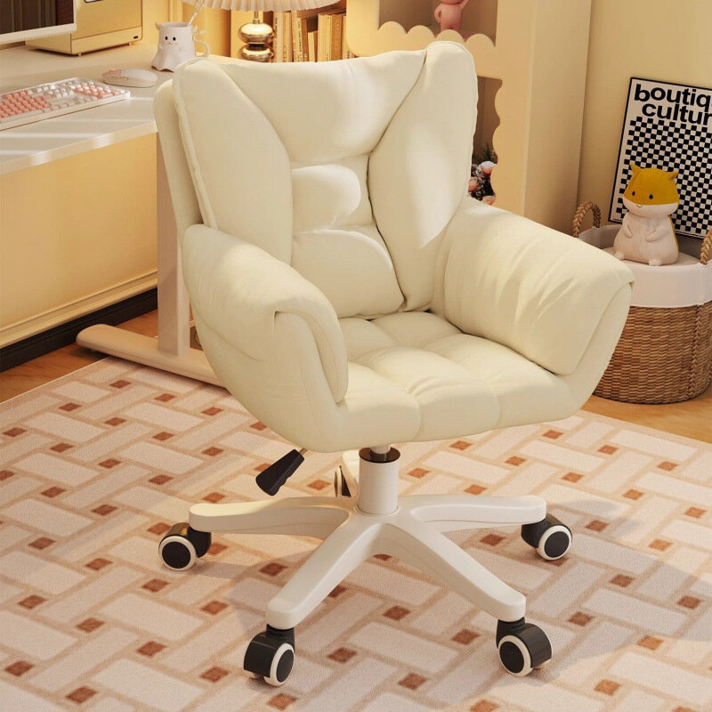 Двухслойное приятное для кожи бархатное компьютерное кресло, регулируемое вращающееся кресло для дома (белое)