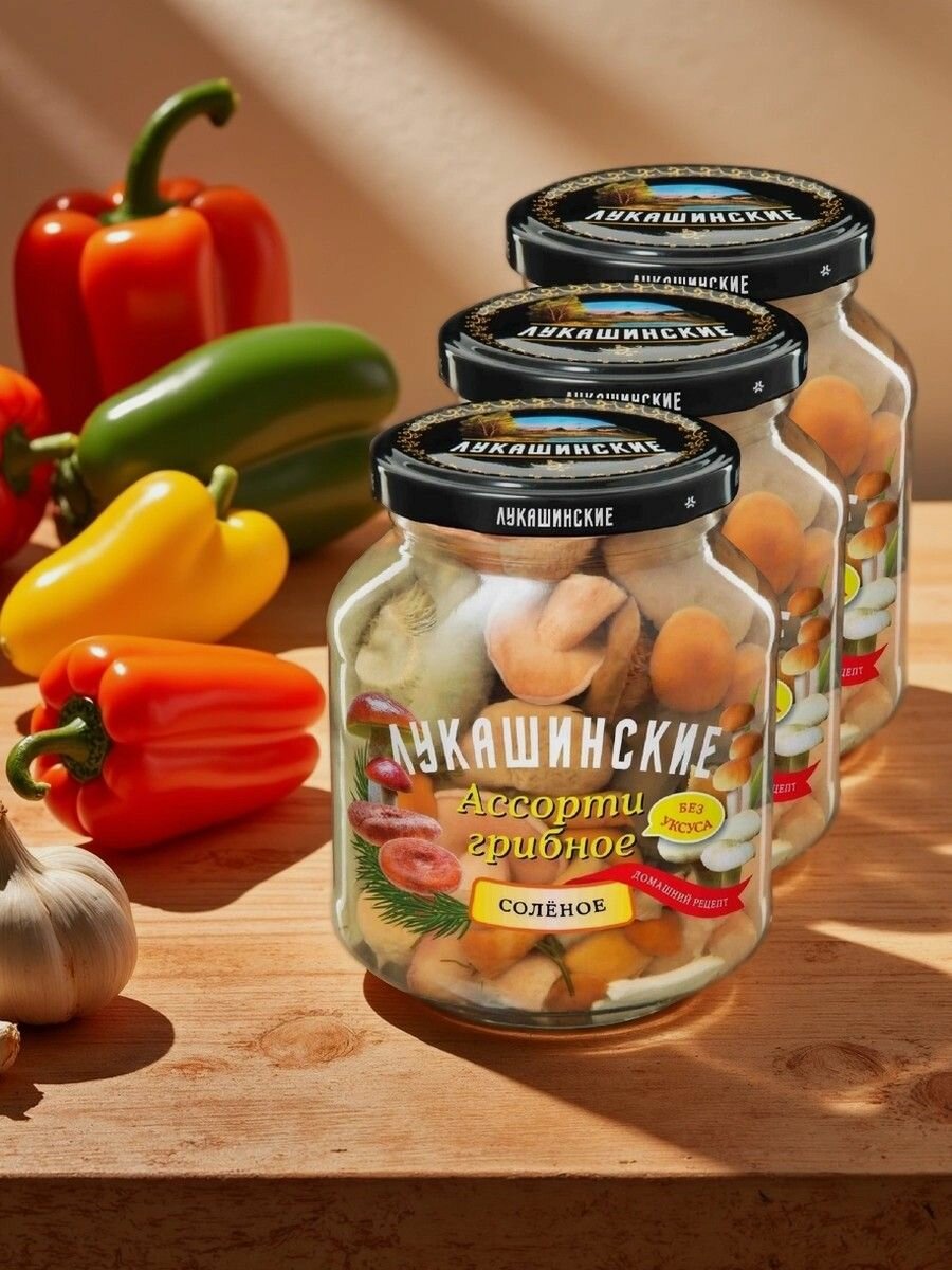 Лукашинские "Ассорти Грибное" Соленое 340г. (Набор из 3 банок)