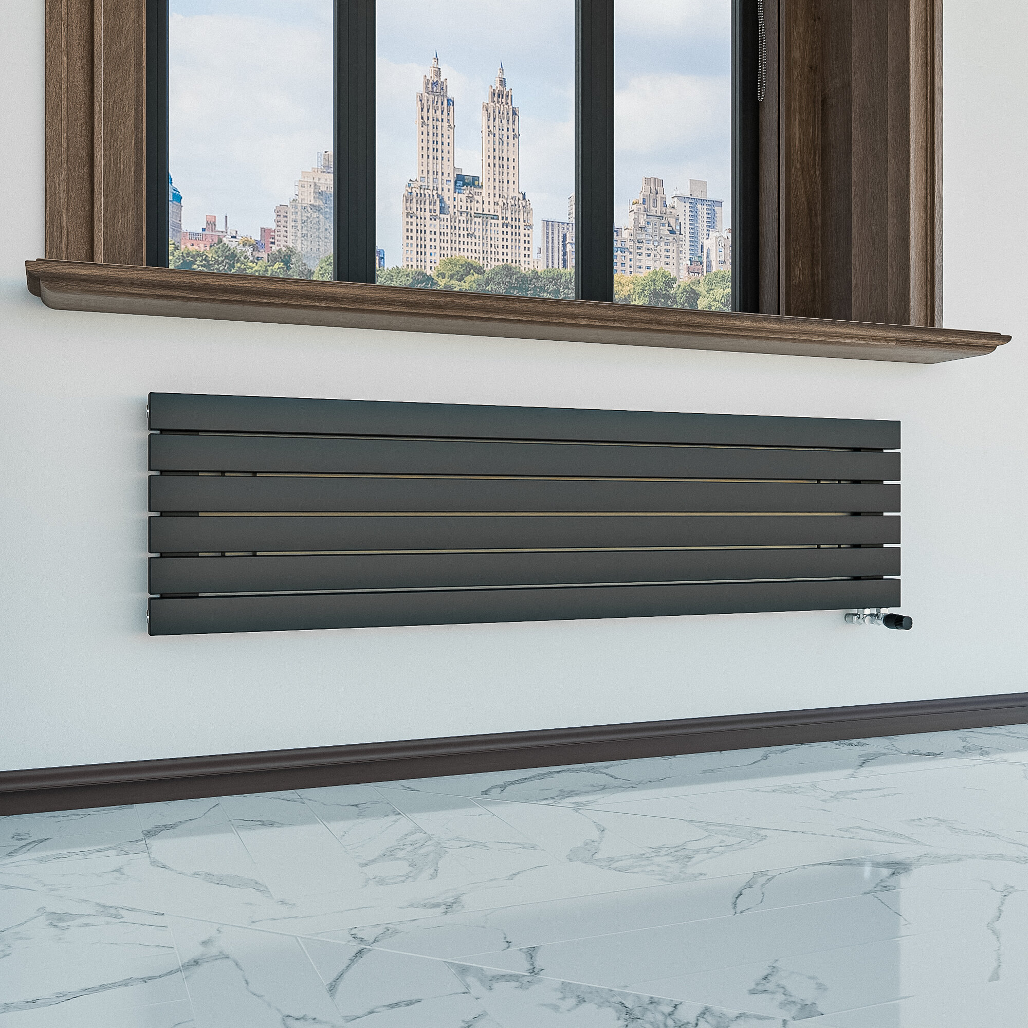 Горизонтальный дизайн радиатор отопления Warm Design SIRIUS, чёрный (6 секций, 1500х390мм)