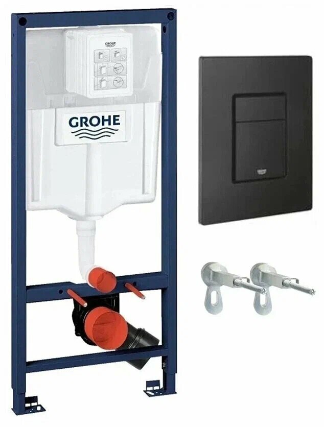 Инсталляция с кнопкой Grohe Solido 38811KF0 цвет черный, пневматическое управление, крепление к полу и стене, бесшумная