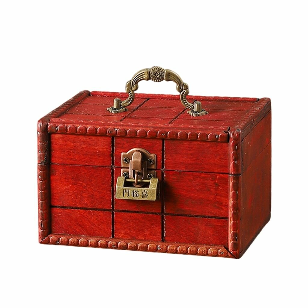 Ретро портативный маленький сундук с сокровищами, деревянный ящик для хранения-ретро красный-Большой + Xilinmen