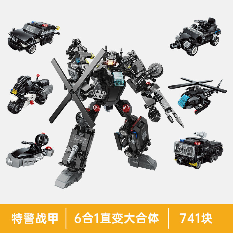 Тактический полицейский доспех 6-в-1 трансформируемый робот набор для сборки для мальчиков, игрушка с 100+ деталями