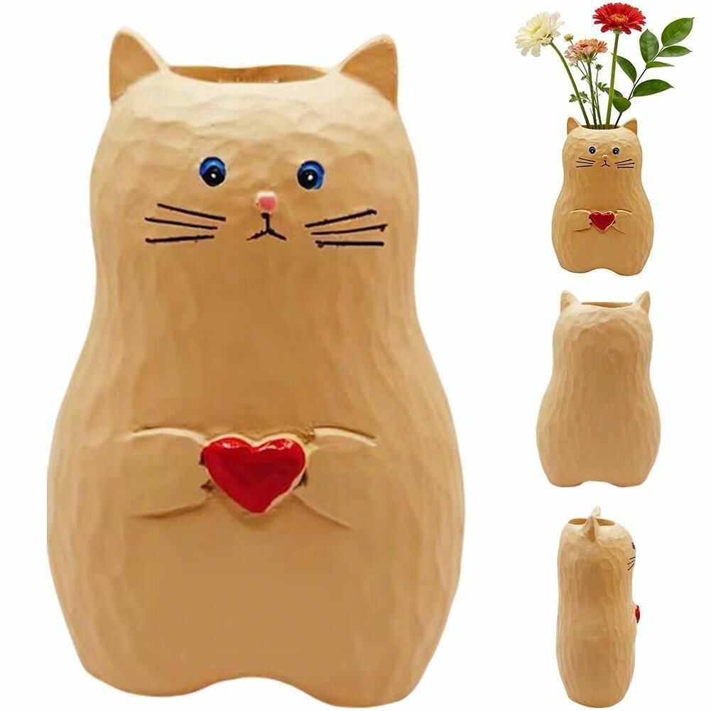 Ваза в виде сердца с кошкой, декоративная ваза из смолы