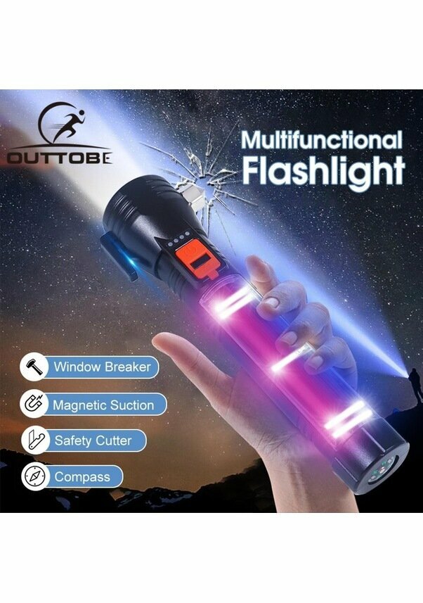 Многофункциональный портативный уличный фонарь — водонепроницаемый, сверхяркий, с магнитным креплением, аварийный, практичный фонарь для кемпинга и охраны дома, многоцветный, с компасом и функцией разбивания окон