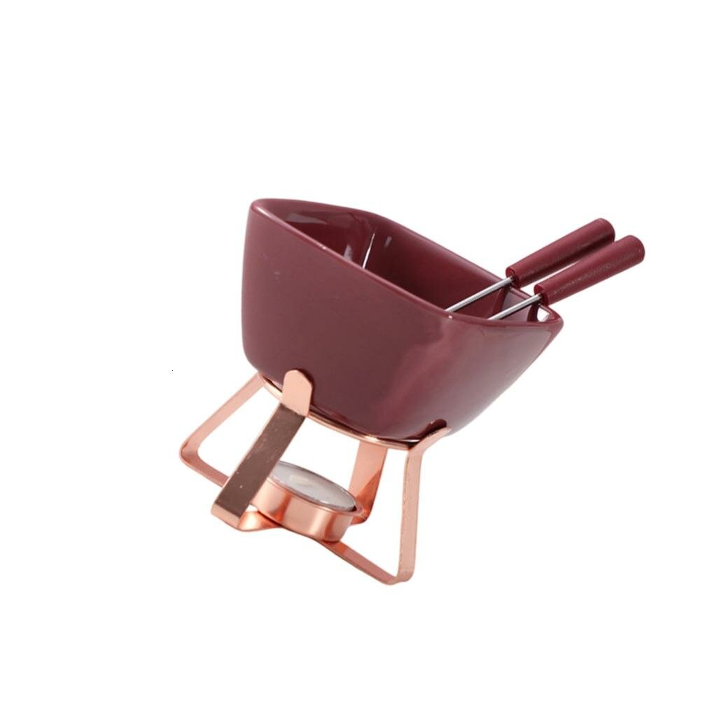 Керамическая фондюшница с чугунной подставкой и противоскользящим дном, Чаша для красного вина - Полка из розового золота