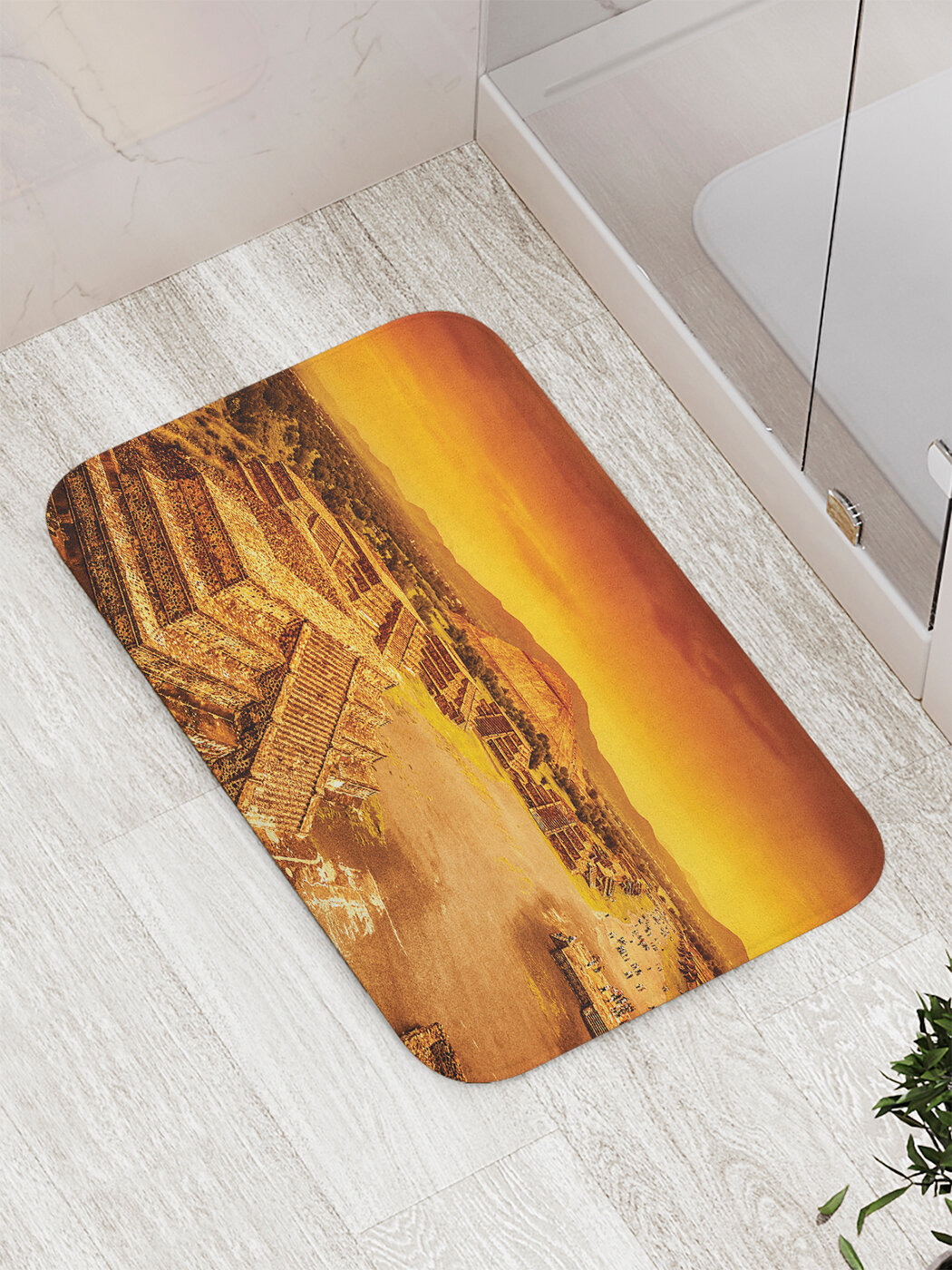 Коврик для ванной комнаты, туалета "Пирамиды Майя на закате" противоскользящий, 52х77 см, JoyArty