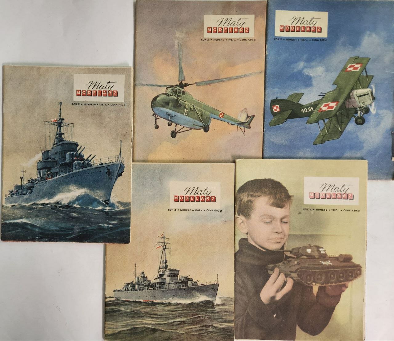 Набор журналов (5 шт) Maly Modelarz 1967 № 1, 3, 6, 9, 10 Польша Мягкая обл. с. С цв илл