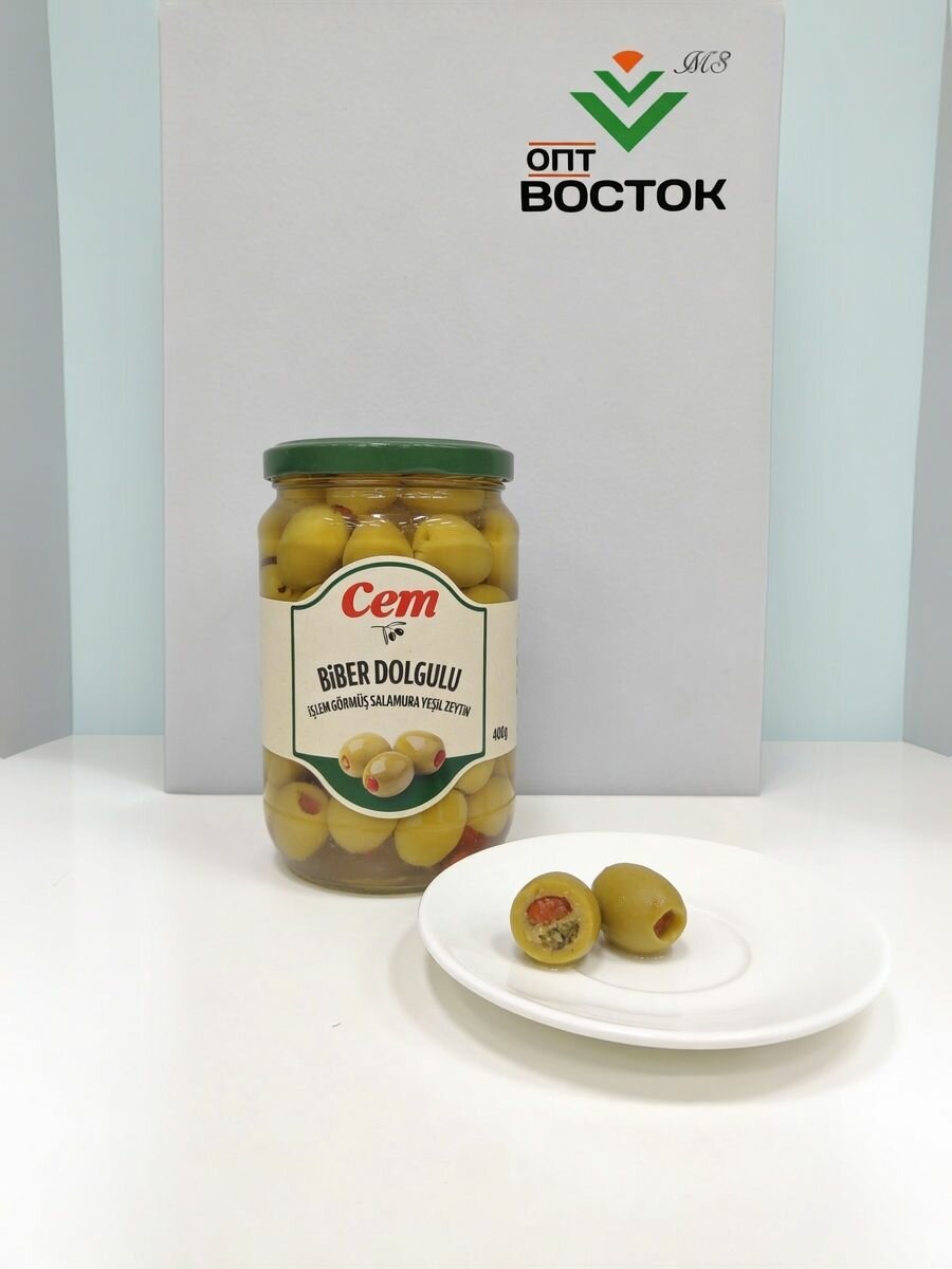Оливкис фаршированным перцем "Cem Kirmizi Biber Dolgulu Yesil Zeytin 400г
