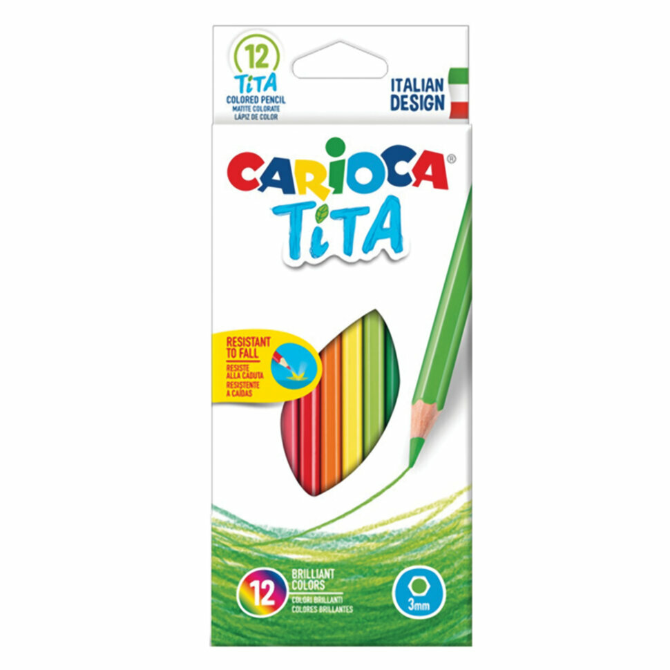 Карандаши цветные CARIOCA "Tita", 12 цветов, шестигранные, грифель 3 мм, 42793, 181276