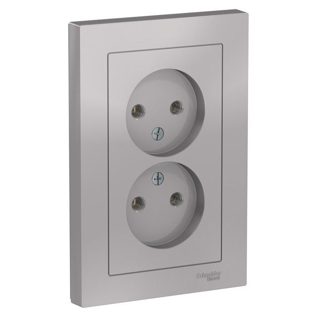 Розетка встраиваемая, 2 поста SYSTEME ELECTRIC Atlas Design, без заземления, в сборе алюминий
