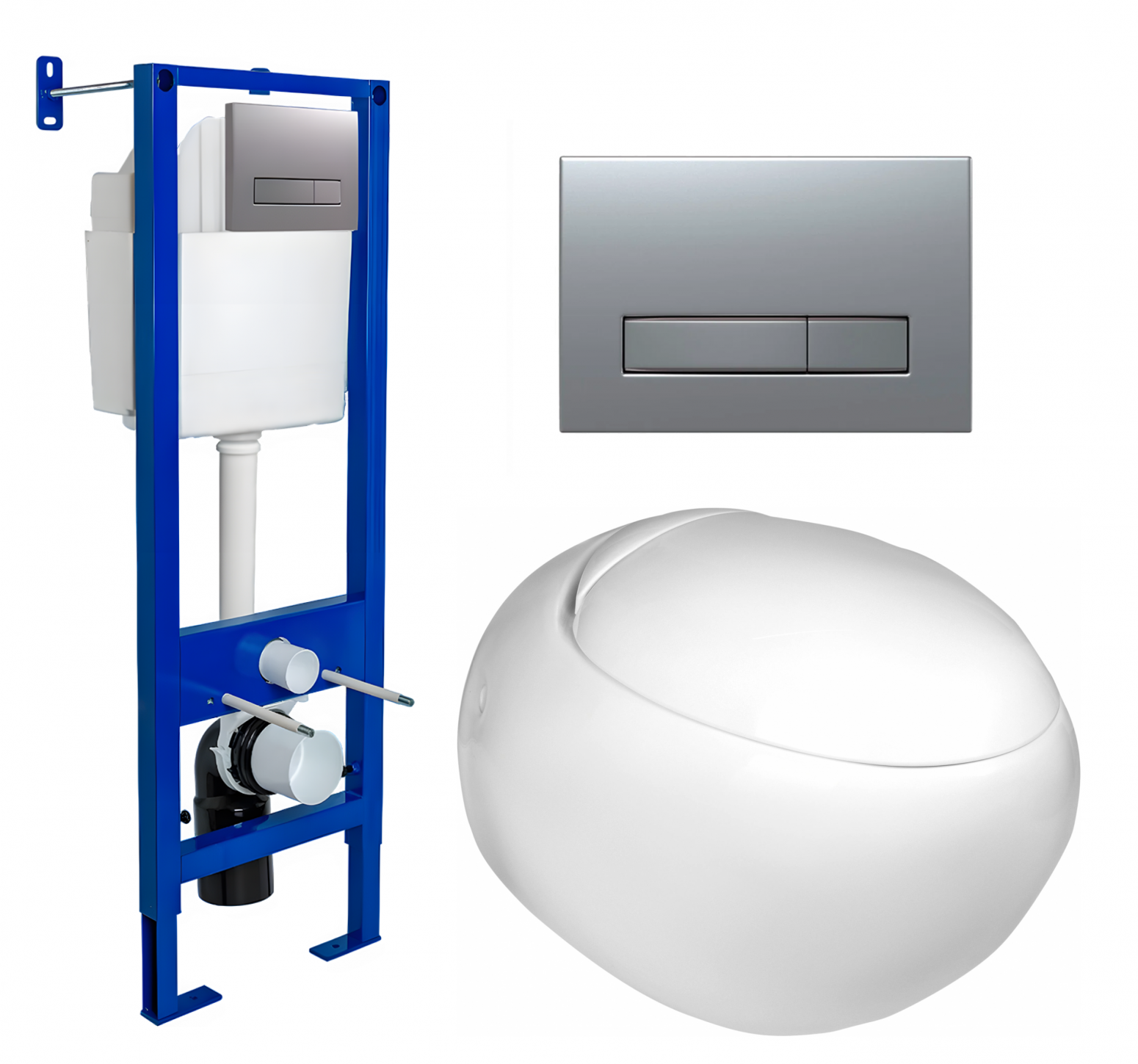 Комплект 3 в 1 инсталляция Berges Atom Line 410 + Подвесной унитаз WeltWasser Jeckenbach + кнопка хром матовая