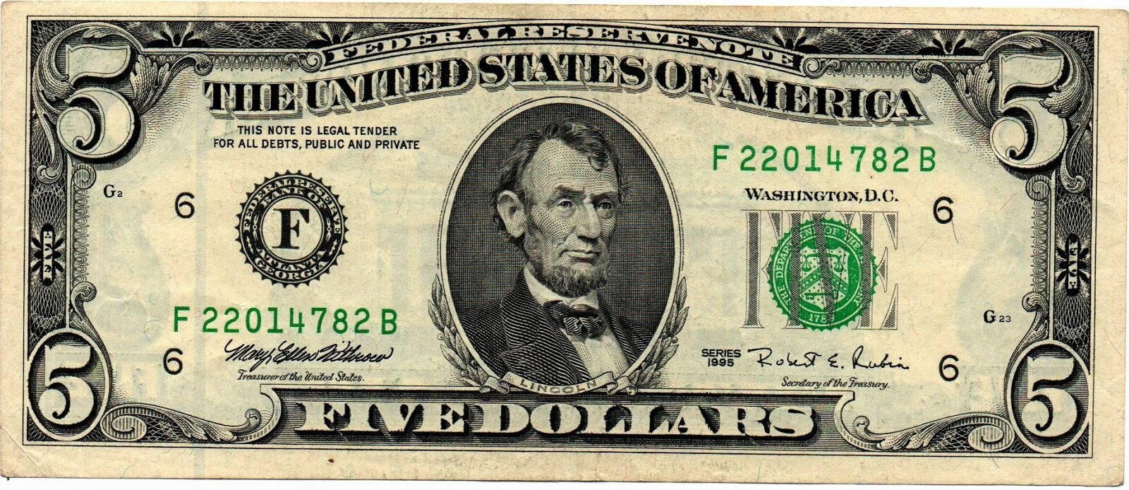 5 долларов 1995 год США 22014782