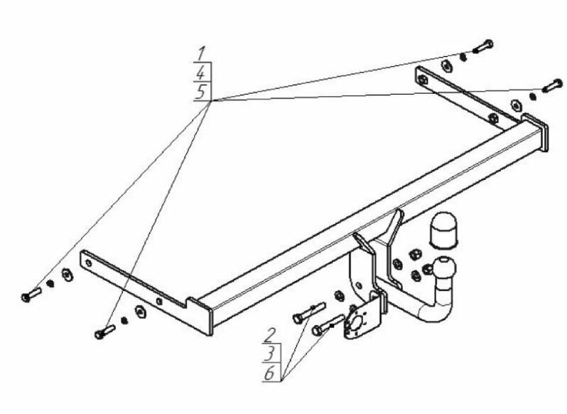 Фаркоп с оцинк. шаром Volkswagen Polo седан 2010-2020, Jetta VA3 2023- крепление шара на двух болтах, (без электрики, паспорт и сертификат в комплекте) Motodor.92702-A