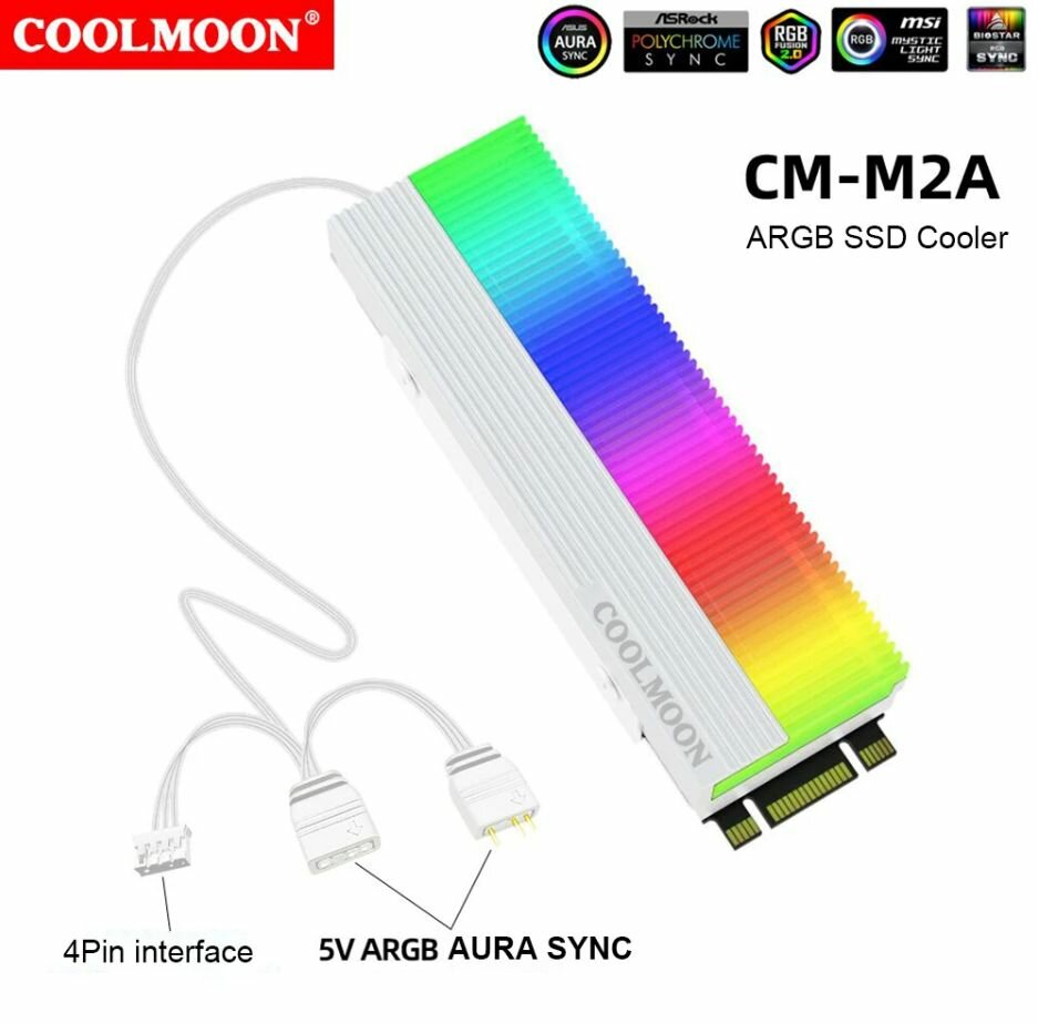 Радиатор для M.2 SSD 2280 с ARGB подсветкой COOLMOON Белый