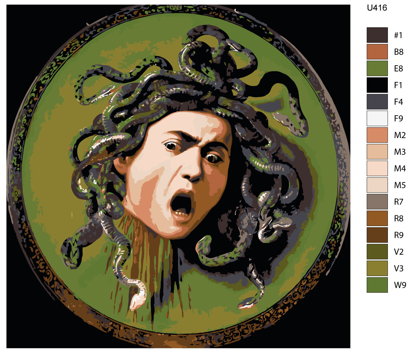 Картина по номерам U-416 "Галерея Уффици. Репродукция картины - Голова медузы Горгоны. Художник Караваджо" 80x80 см