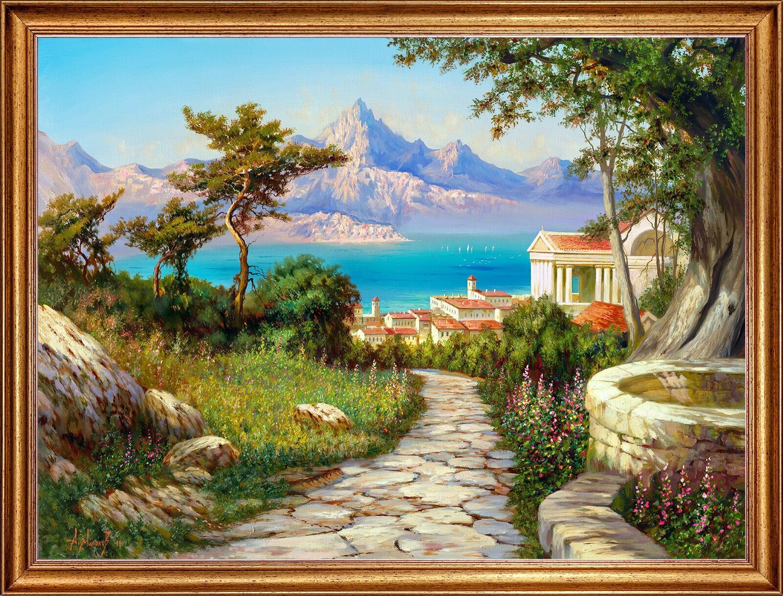 Картина на холсте "Город у моря", 80х60 см, художник - Милюков А, Арт. МА-х6