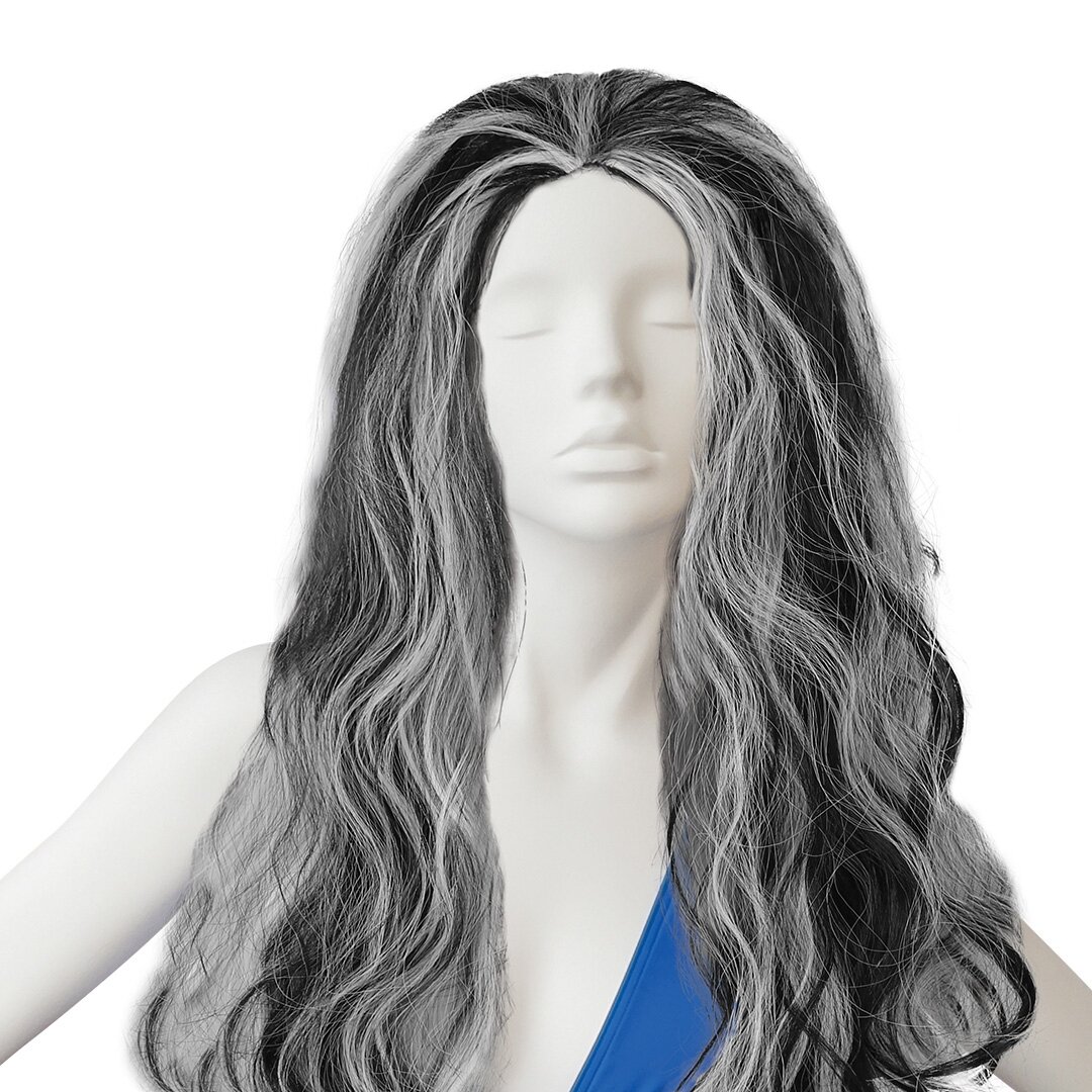 Парик карнавальный, 140 гр, Ведьма, Черный/Белый, 1 шт. в упак.