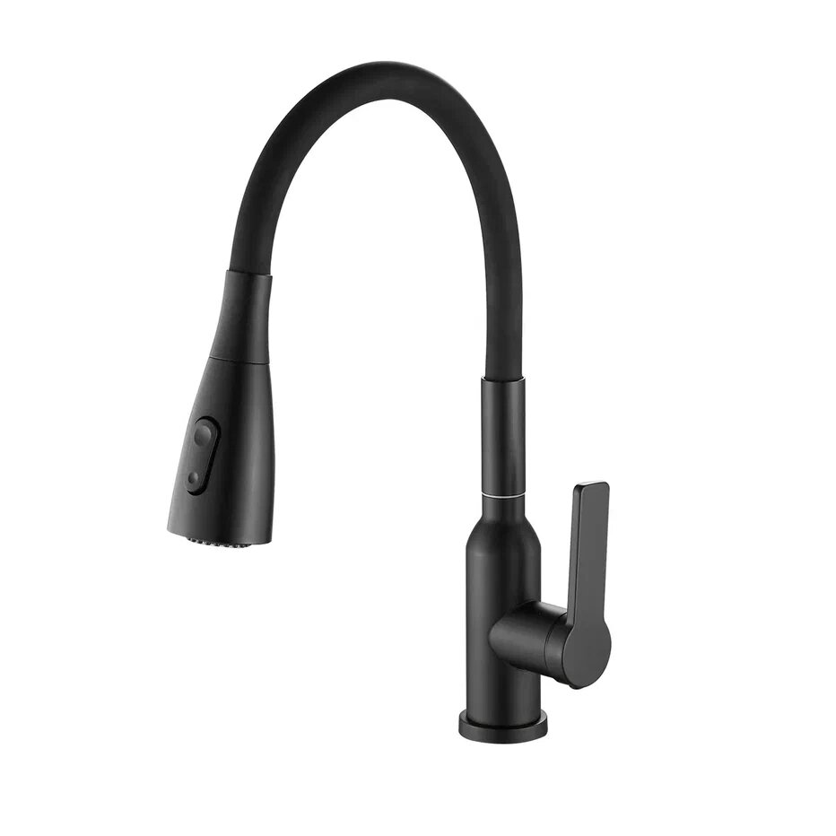 Смеситель для кухни однорычажный с гибким изливом, с гайкой, картридж 35 мм Shevanik S843H-3, Черный