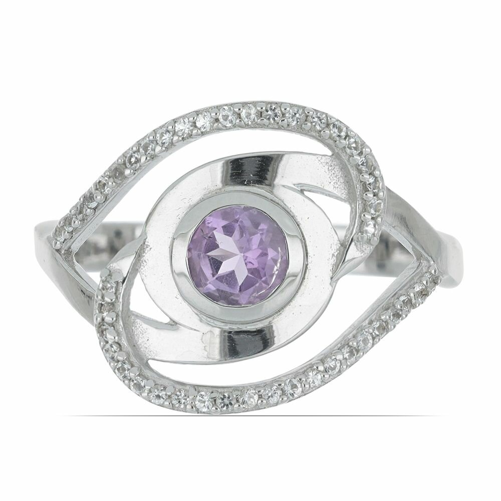Кольцо, серебро, 925 проба, родирование, топаз, аметист