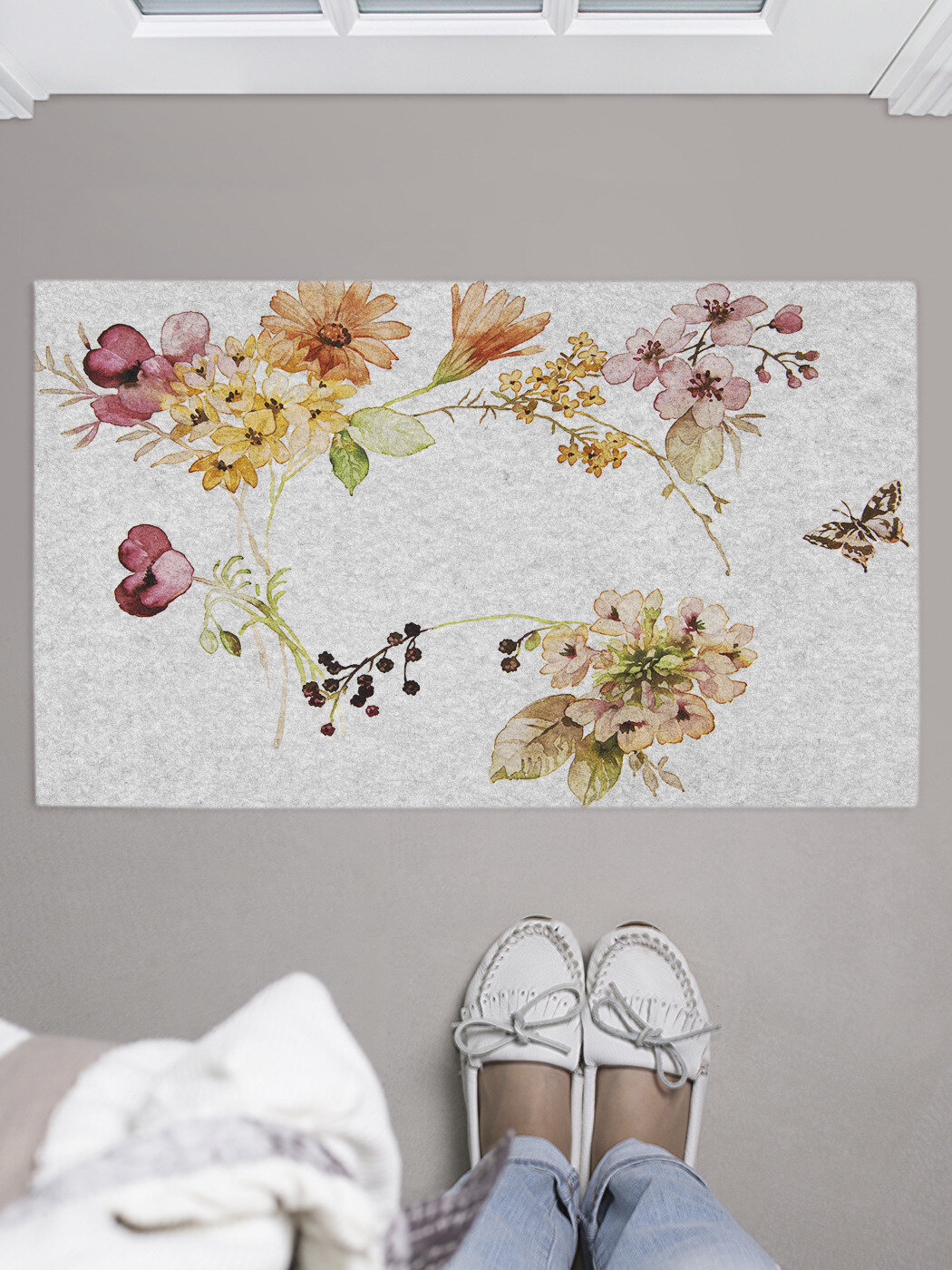 Коврик придверный в прихожую с принтом "Нежная акварель" 45 на 75 см , JoyArty