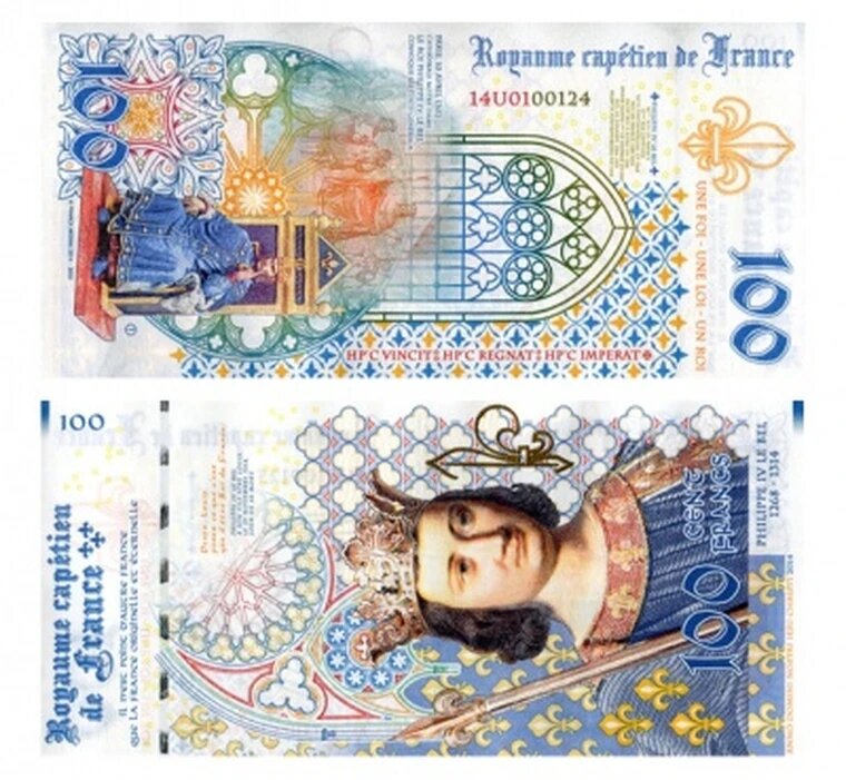 100 франков 2014 Франция, вид 2 фэнтези, сувенирная копия UNC, банкноты и купюры редкие коллекционные