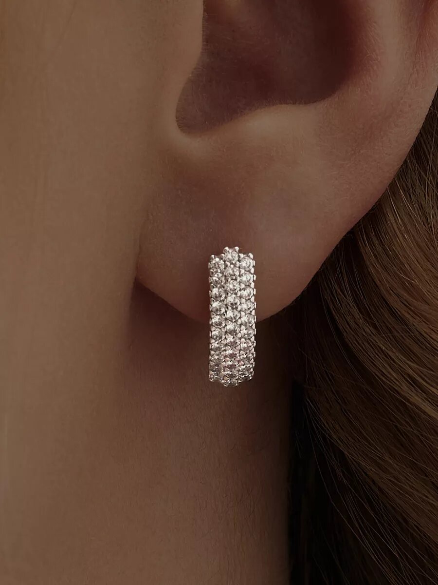 Серьги, серебро, 925 проба, родирование, фианит