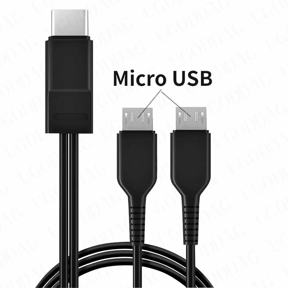 Разветвитель кабеля USB типа C 2 в 1, кабель для зарядки мобильного телефона Micro Type-C, короткий портативный зарядный кабель, провод для Samsung 20cm-Type C Male, Micro USB-Micro USB