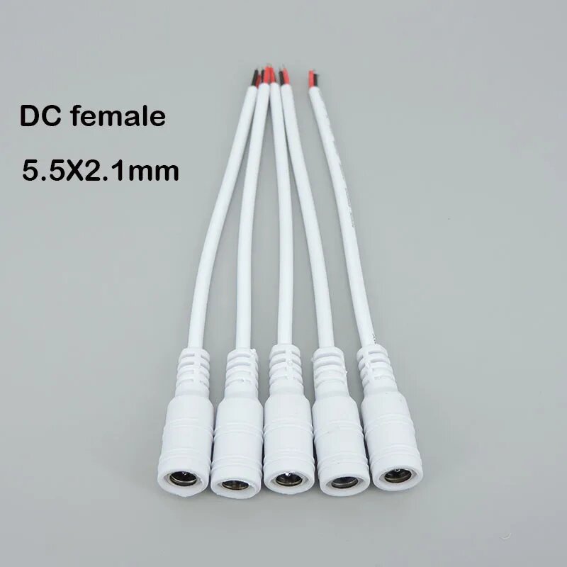 5 шт. Белый Черный DC кабель питания 5,5x2,1 мм для светодиодной ленты 5pcs female white