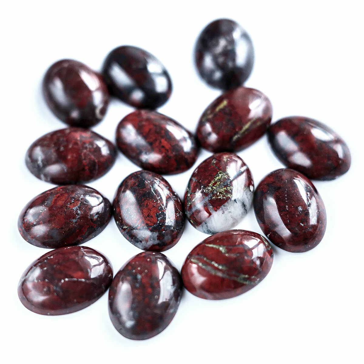 Кабошон яшма овальный 3 шт, цвет кирпичный красный, 18x13x6 мм